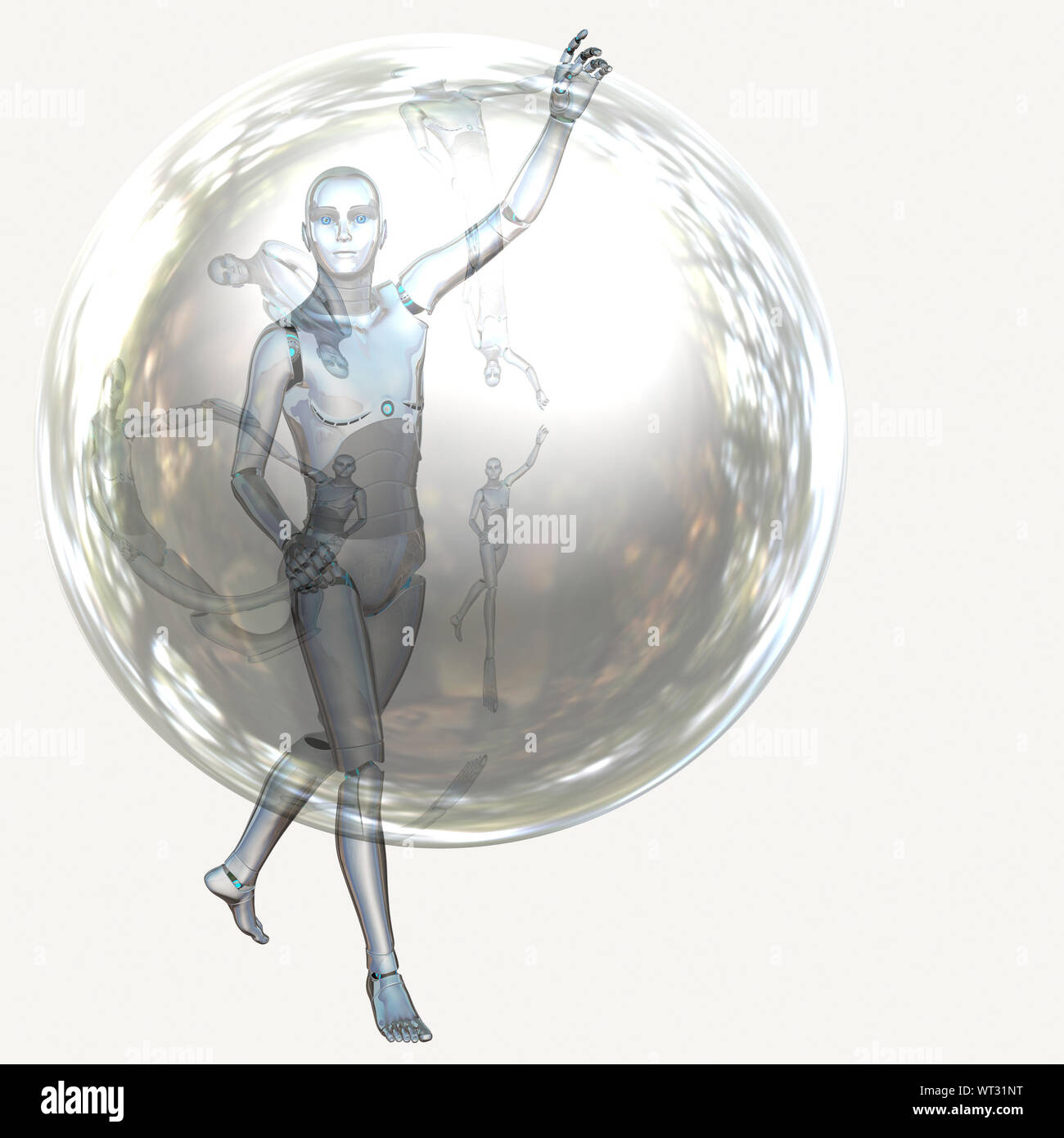 Cyborg, humanoid with transparent sphere, futuristic background Stock ...