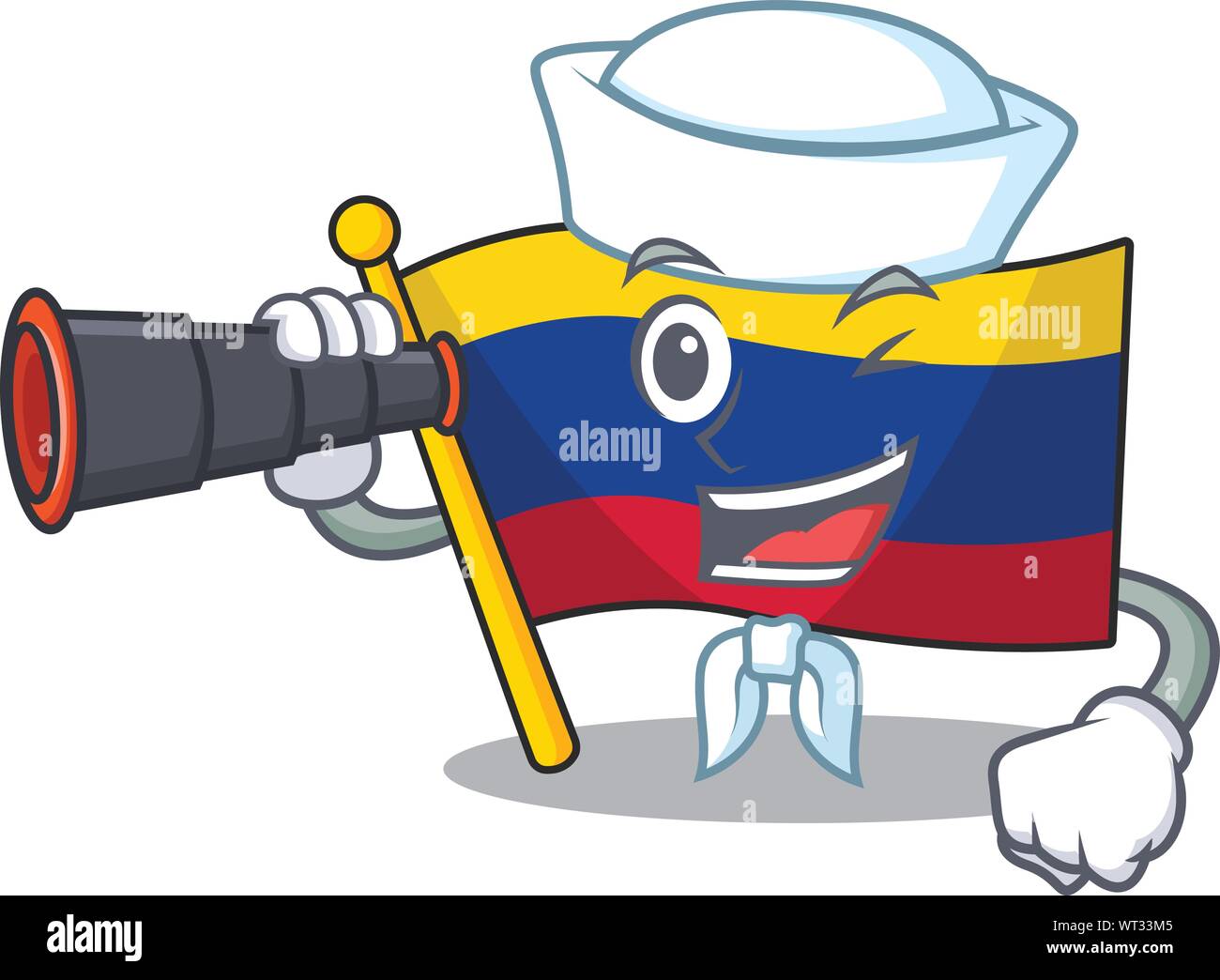Sailor with binocular flag colombia mascot shaped on character vector ...