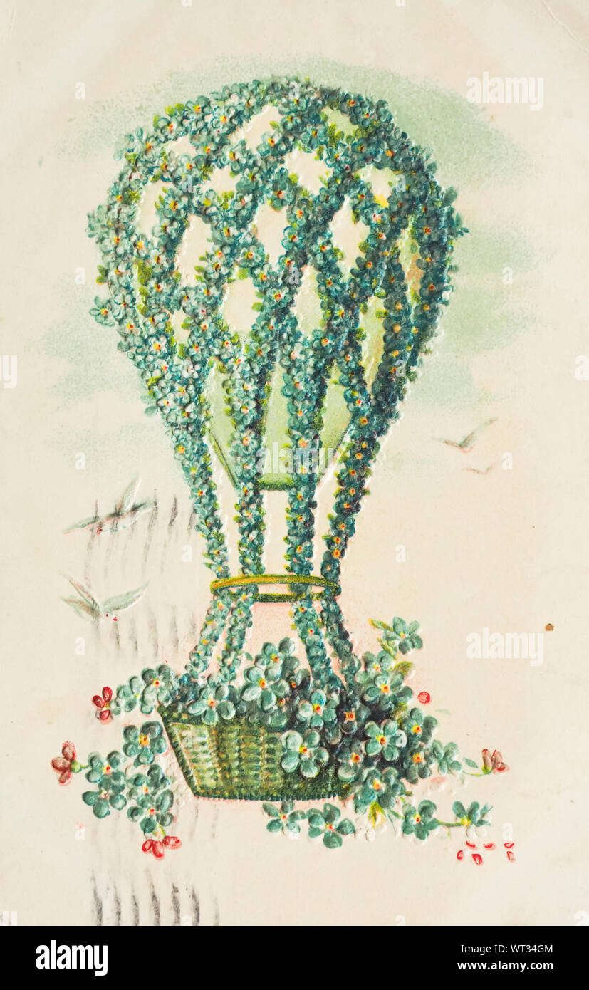 Vintage U.S. postcard illustrated with forget-me-nots in the form of a ...