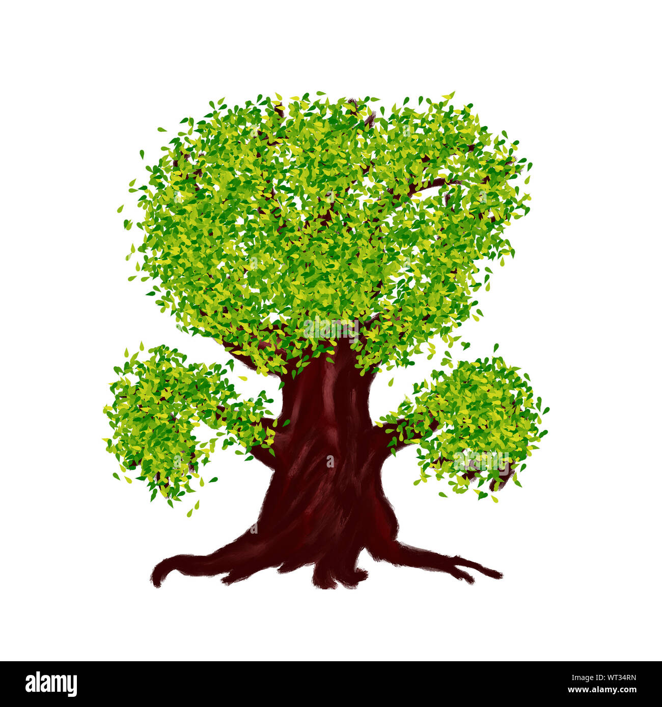 Abstract illustration of cartoon fantasy tree with green leaves Stock ...
