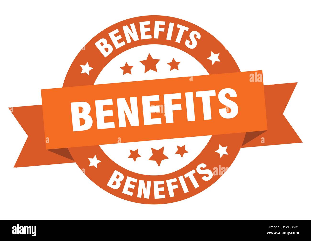 benefits ribbon. benefits round orange sign. benefits Stock Vector ...