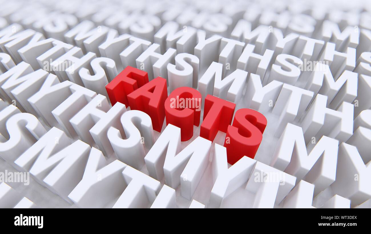 Red word facts and white words myths 3D rendering Stock Photo - Alamy