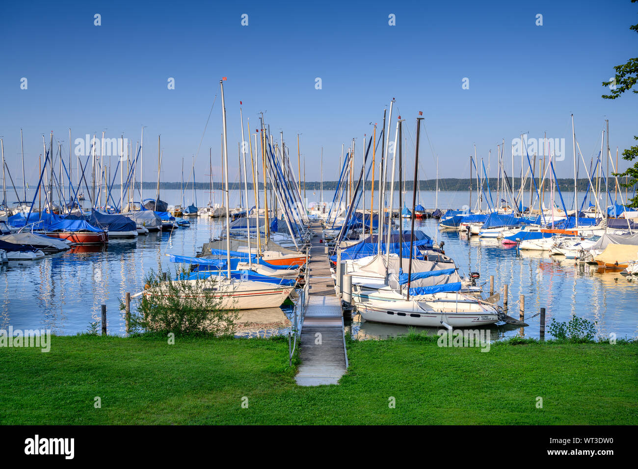 Bernried, Germany - July 27. 2019 : View of the marina of Bernried, at ...