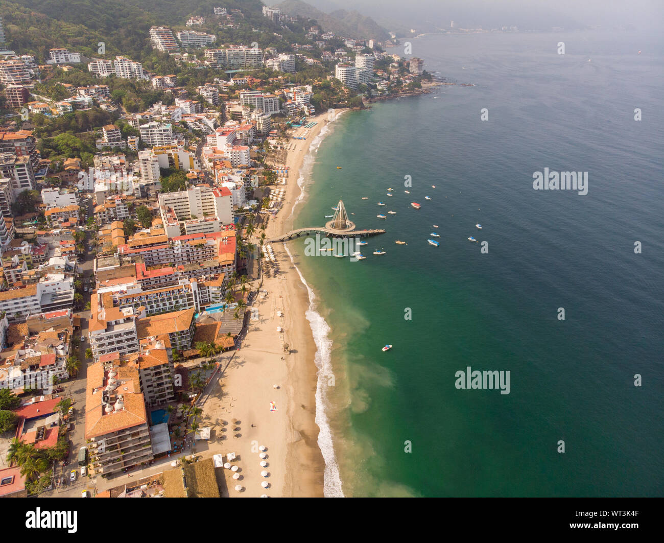 Aerial photos of the pier knows as Playa Los Muertos pier in the ...