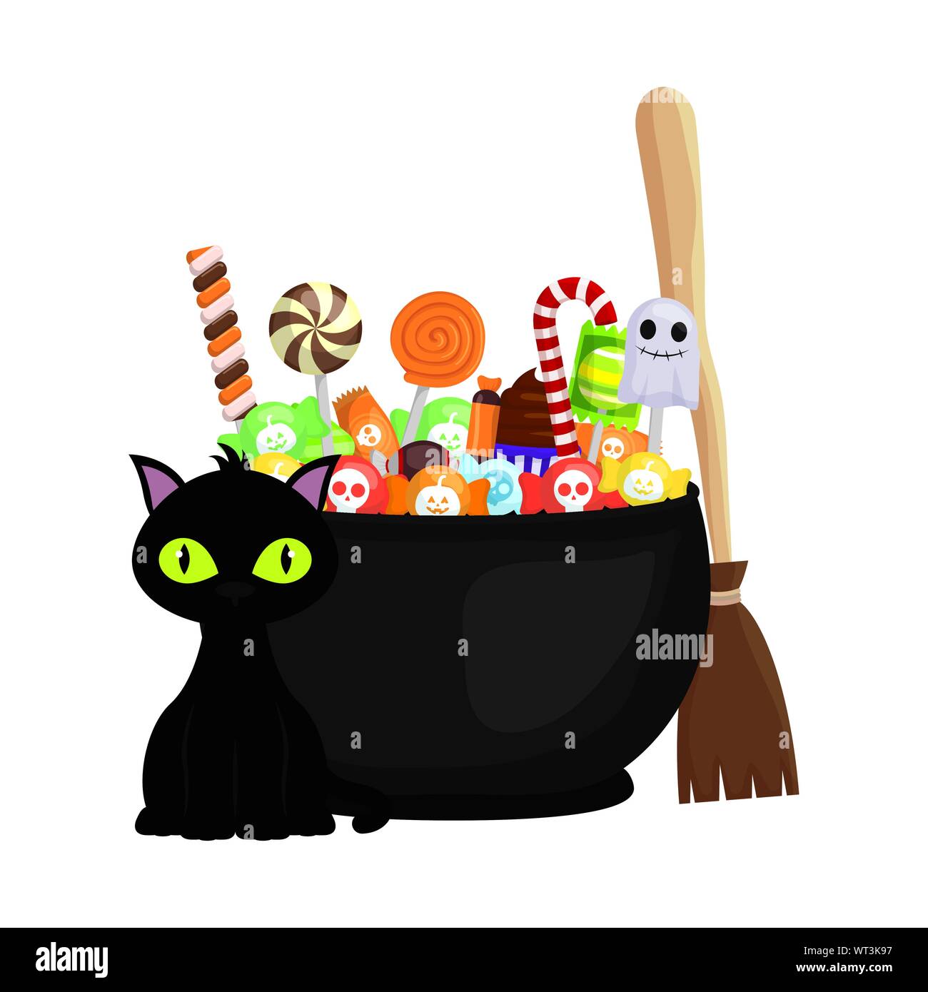 Halloween cat cartoon and candies vector design Stock Vector Image ...