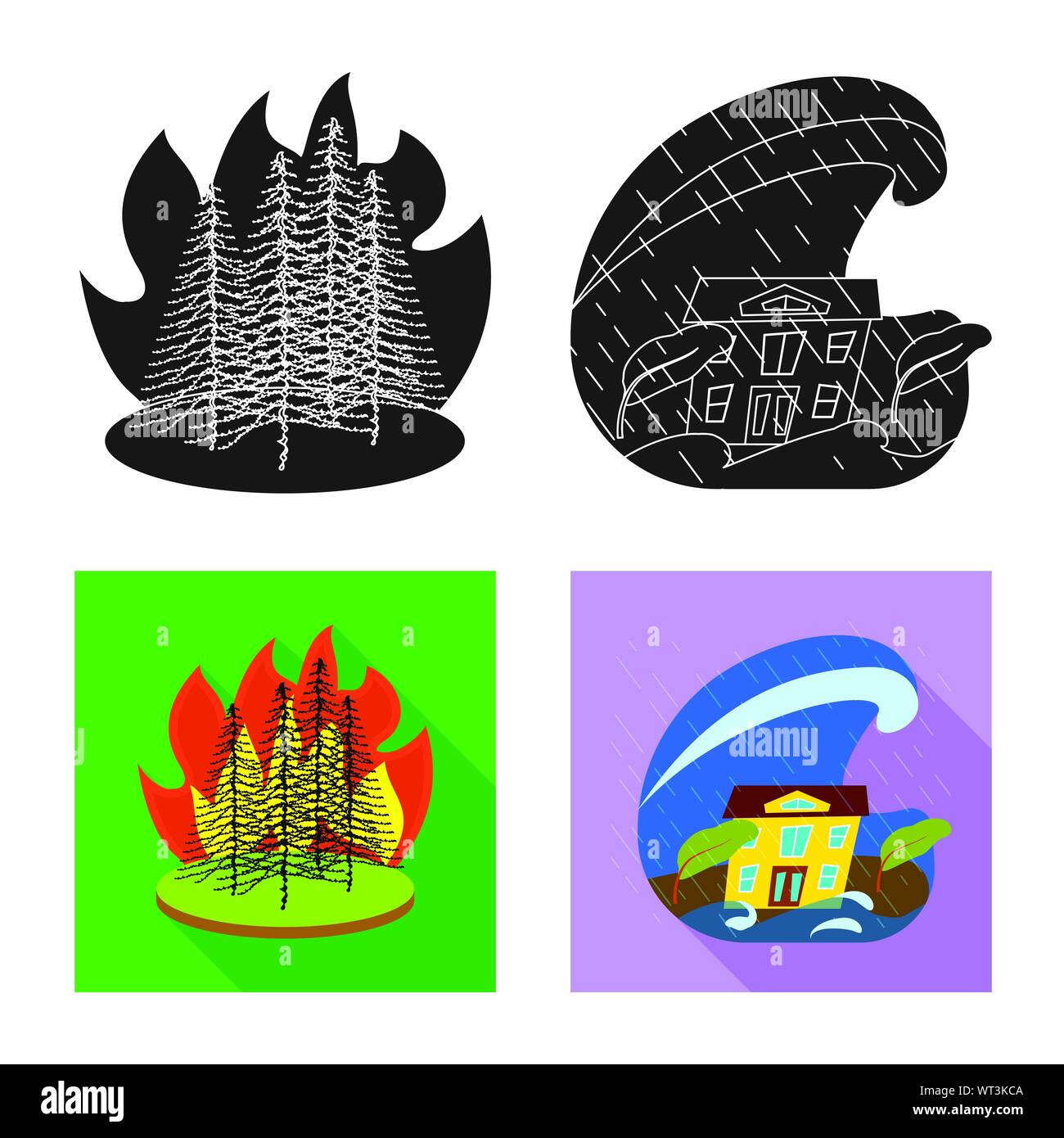 Vector illustration of weather and distress symbol. Set of weather and ...