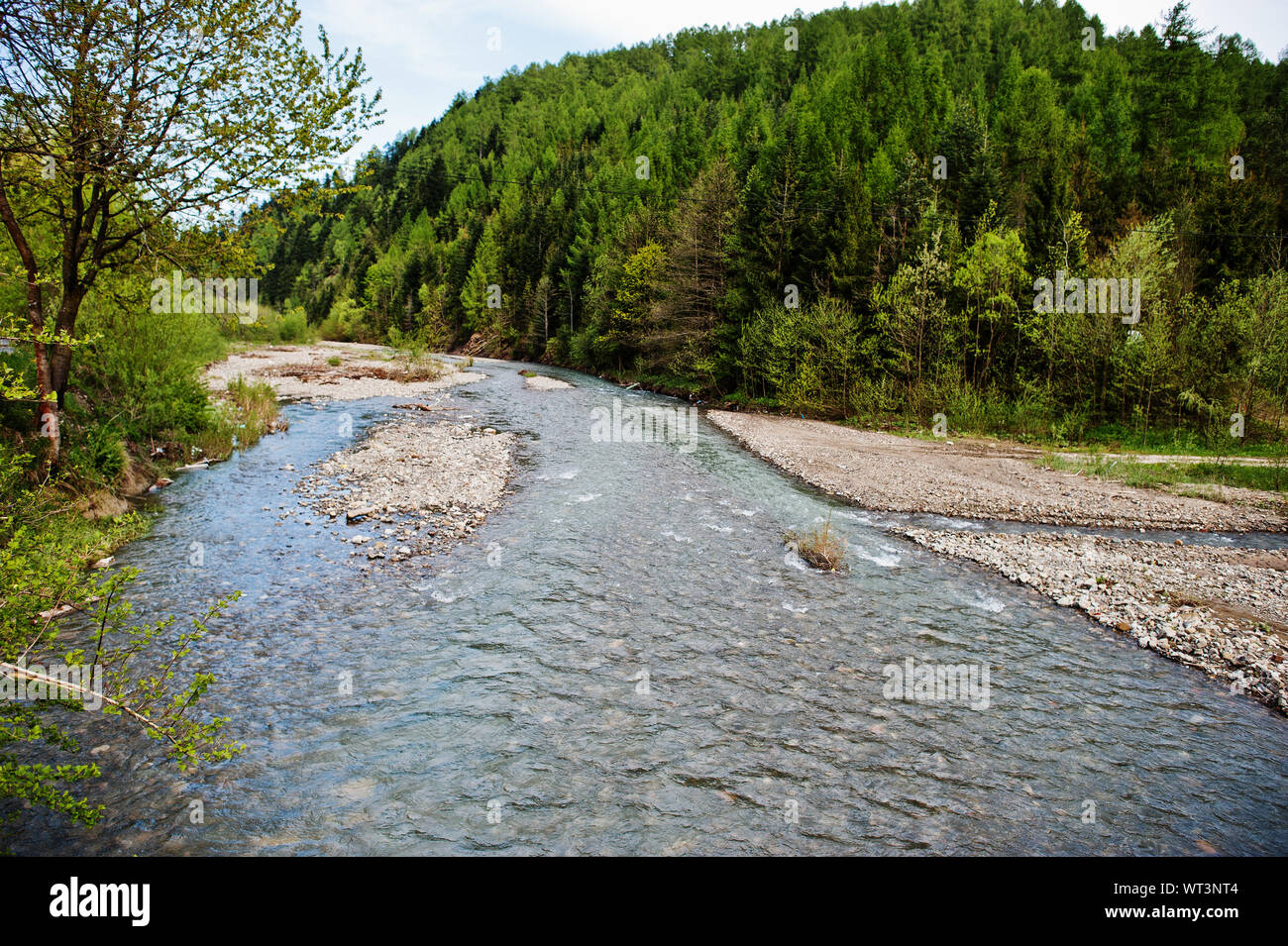 Amazing landscape with high Carpathian mountains, beautiful curving ...