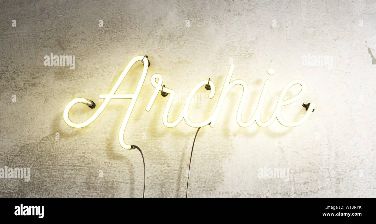 Neon sign saying the word name Archie Stock Photo - Alamy