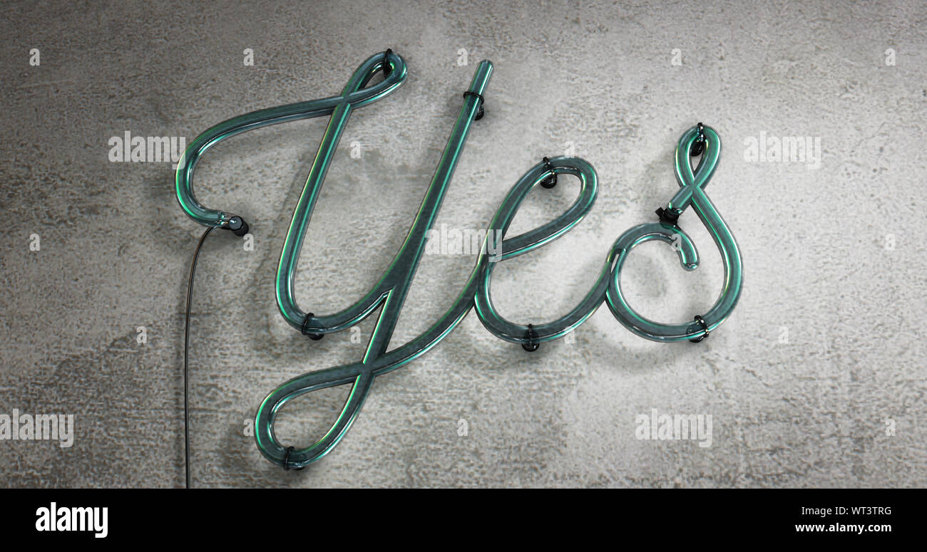 Turned off neon green sign saying the word Yes Stock Photo - Alamy