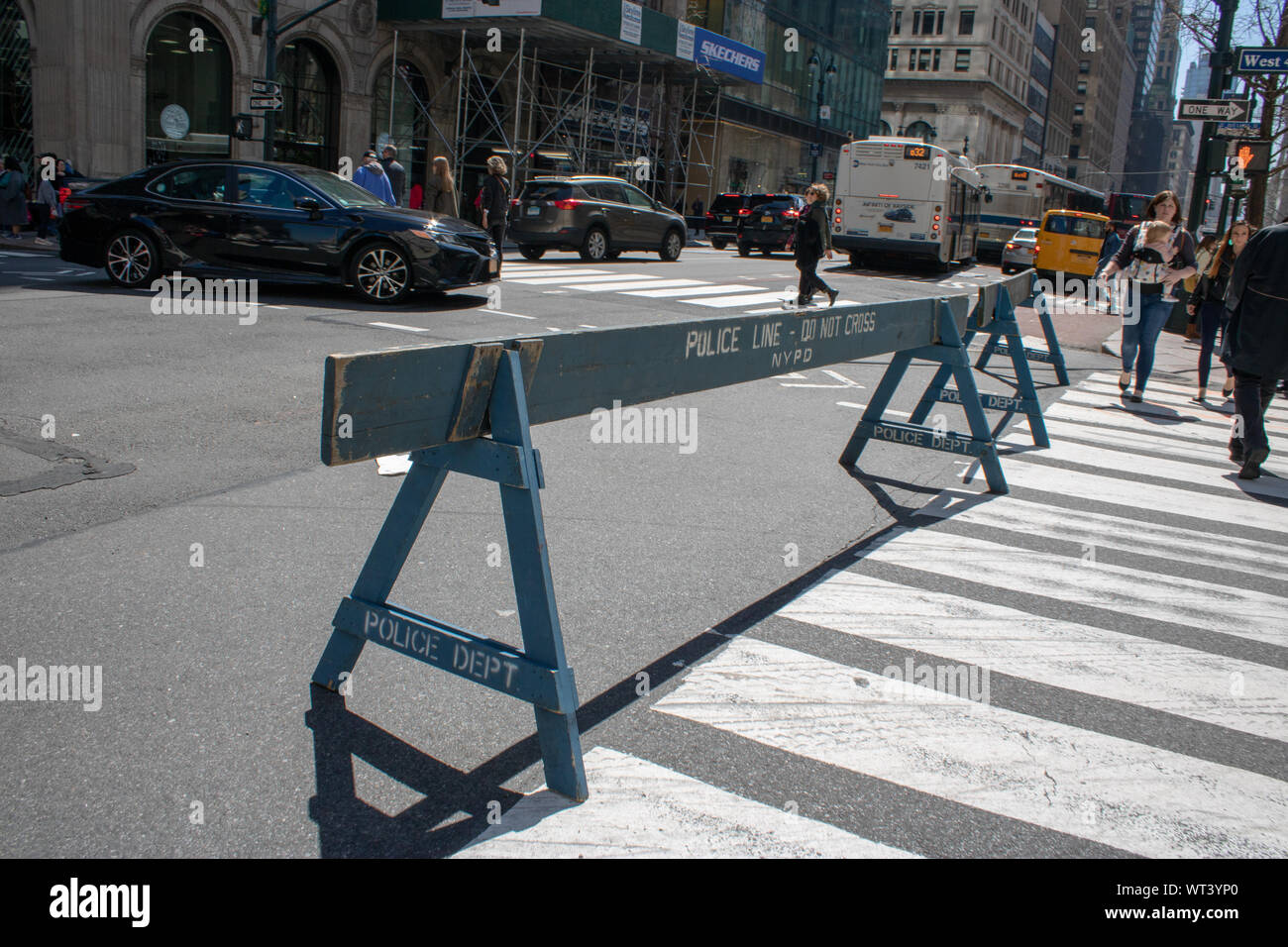 New York USA, 8th April 2019: A United States of America police barrier ...