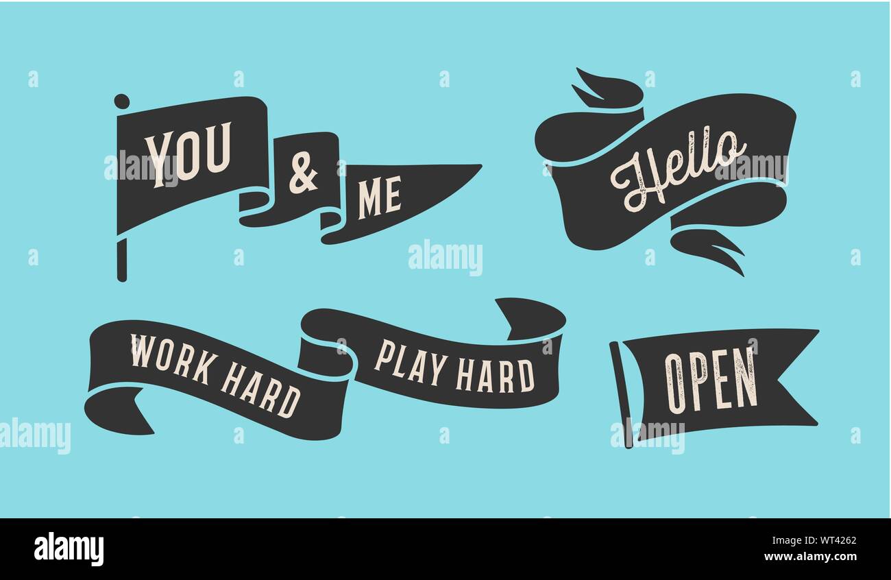 Ribbon Banner. Set of black ribbon banner with text, phrase Stock ...