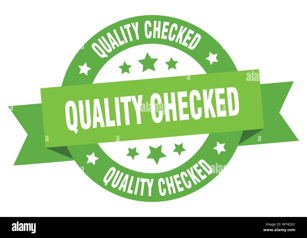 quality checked ribbon. quality checked round green sign. quality ...