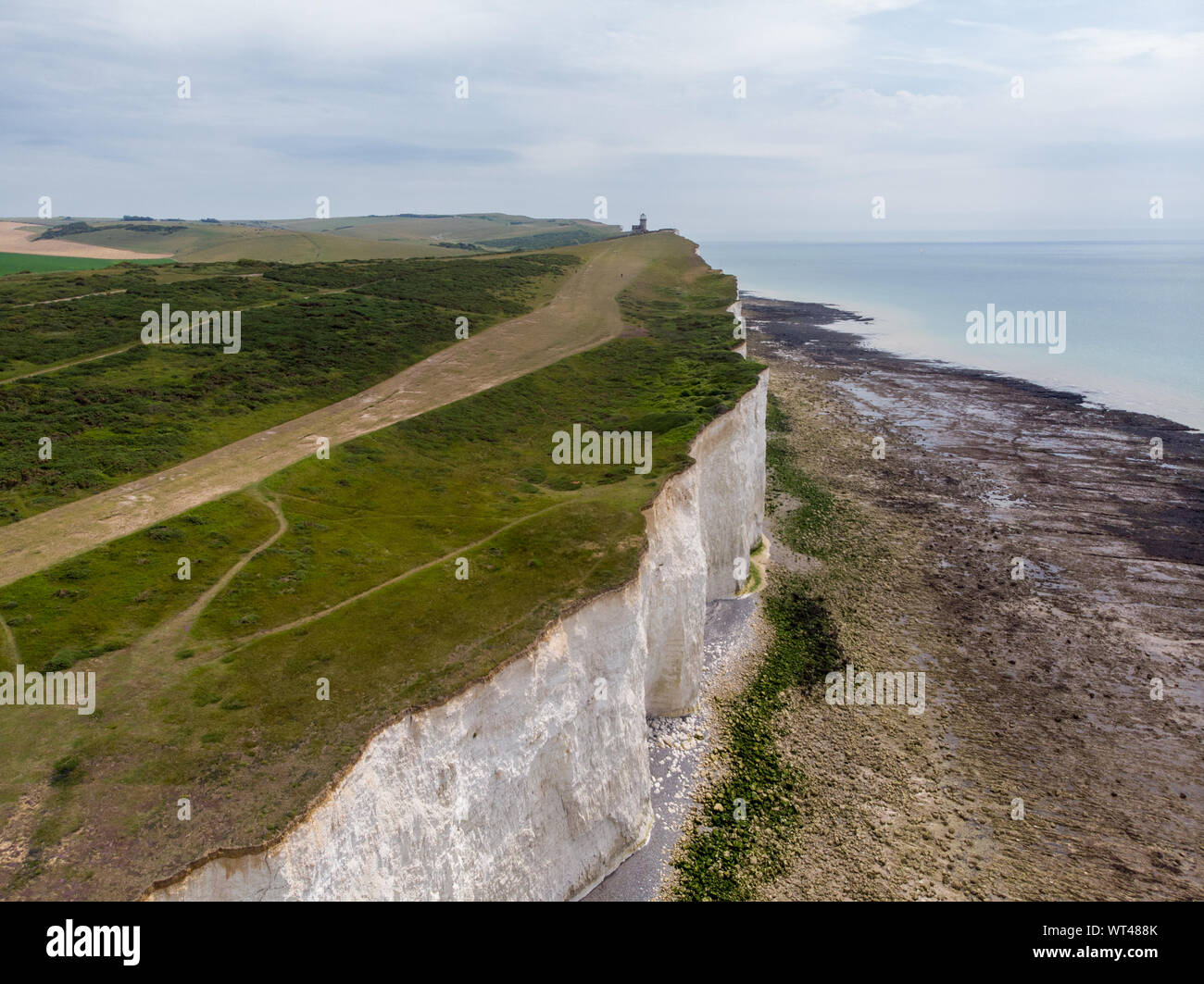 The Seven Sisters chalk cliffs by the English Channel. They form part ...