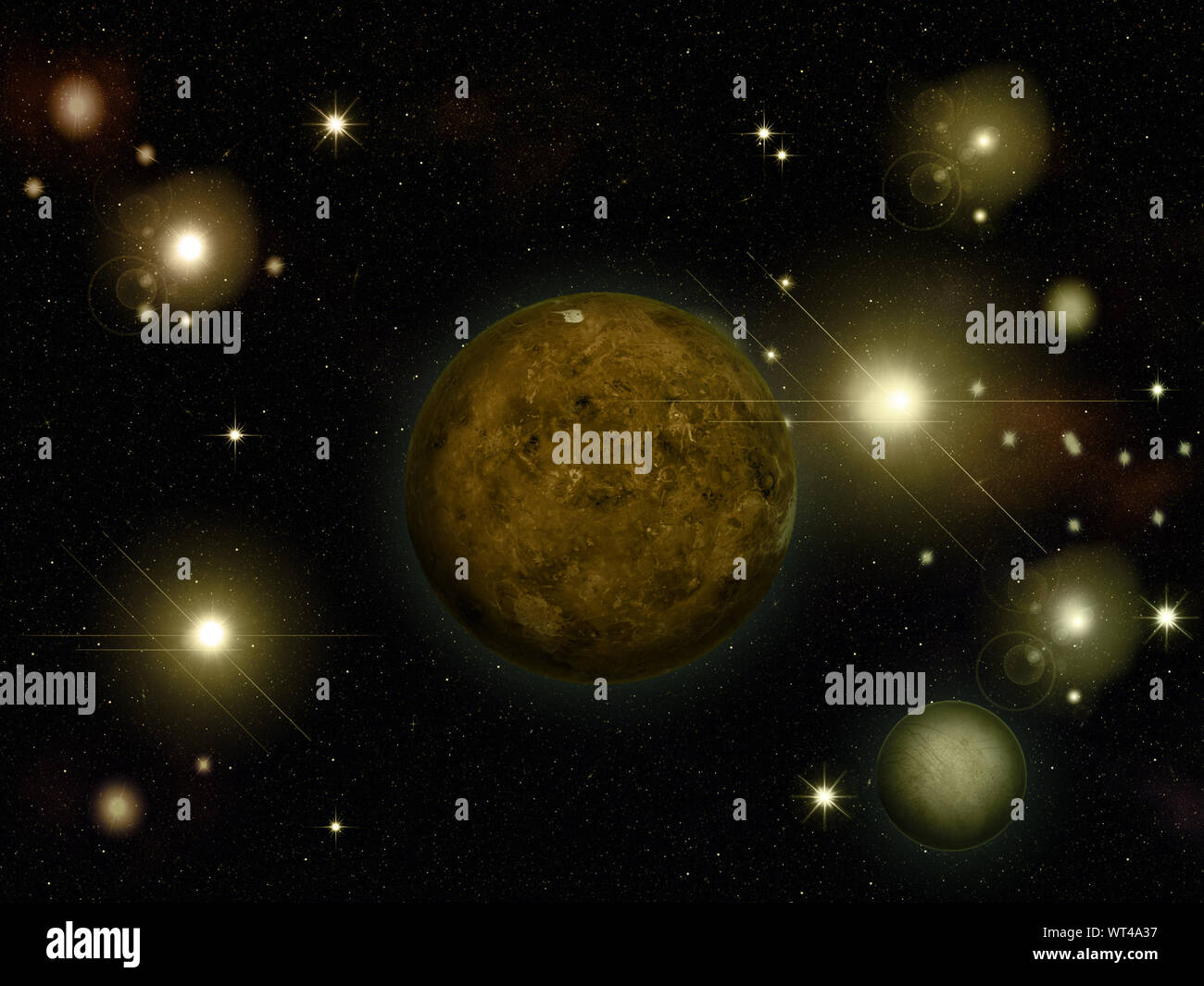 Illustration of space stars and planets of yellow color Stock Photo - Alamy