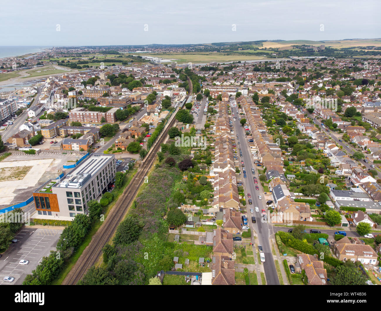 Aerial photo of the town of Shoreham-by-Sea, a seaside town and port in ...