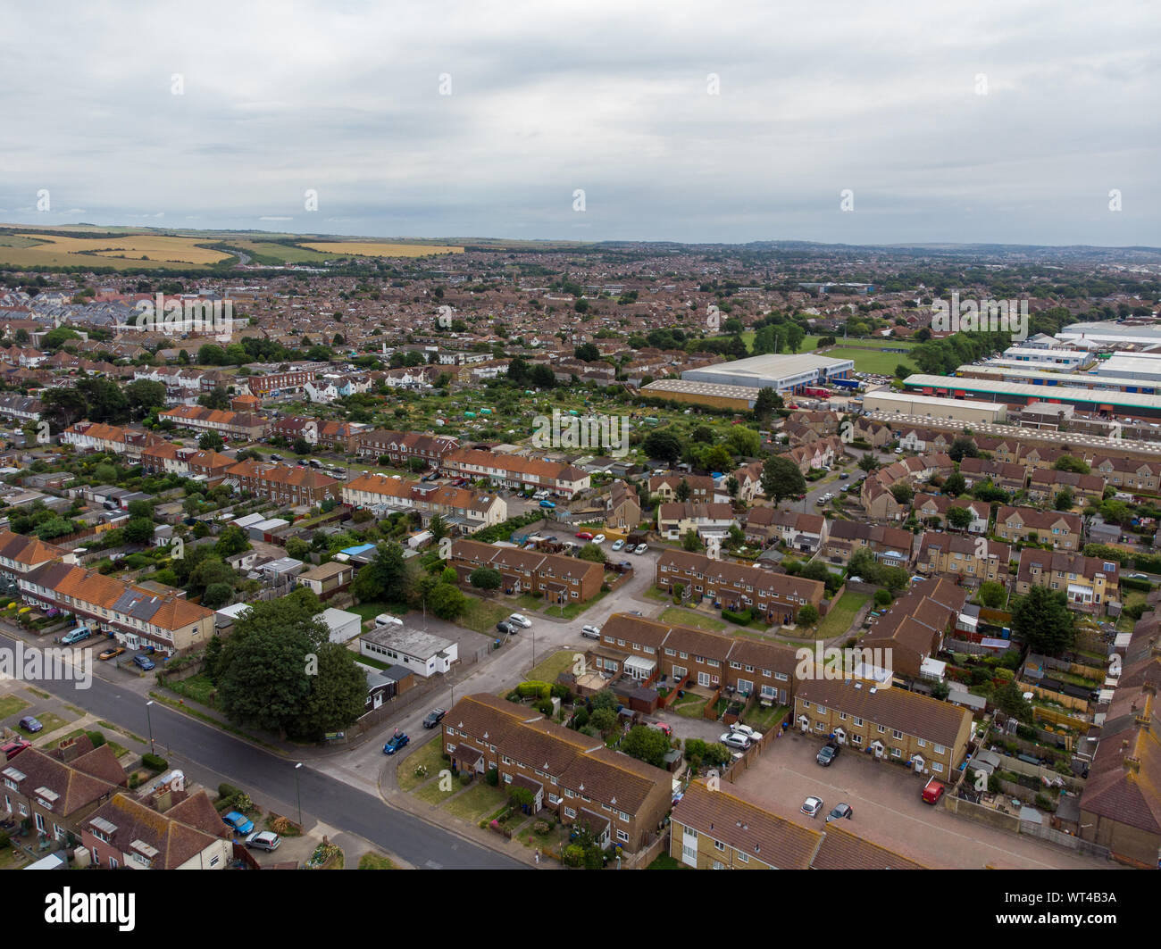 Aerial photo of the town of Shoreham-by-Sea, a seaside town and port in ...