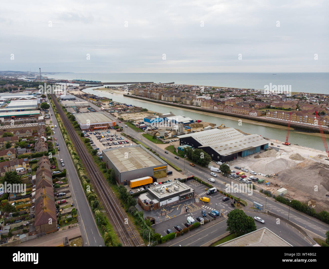 Aerial photo of the town of Shoreham-by-Sea, a seaside town and port in ...