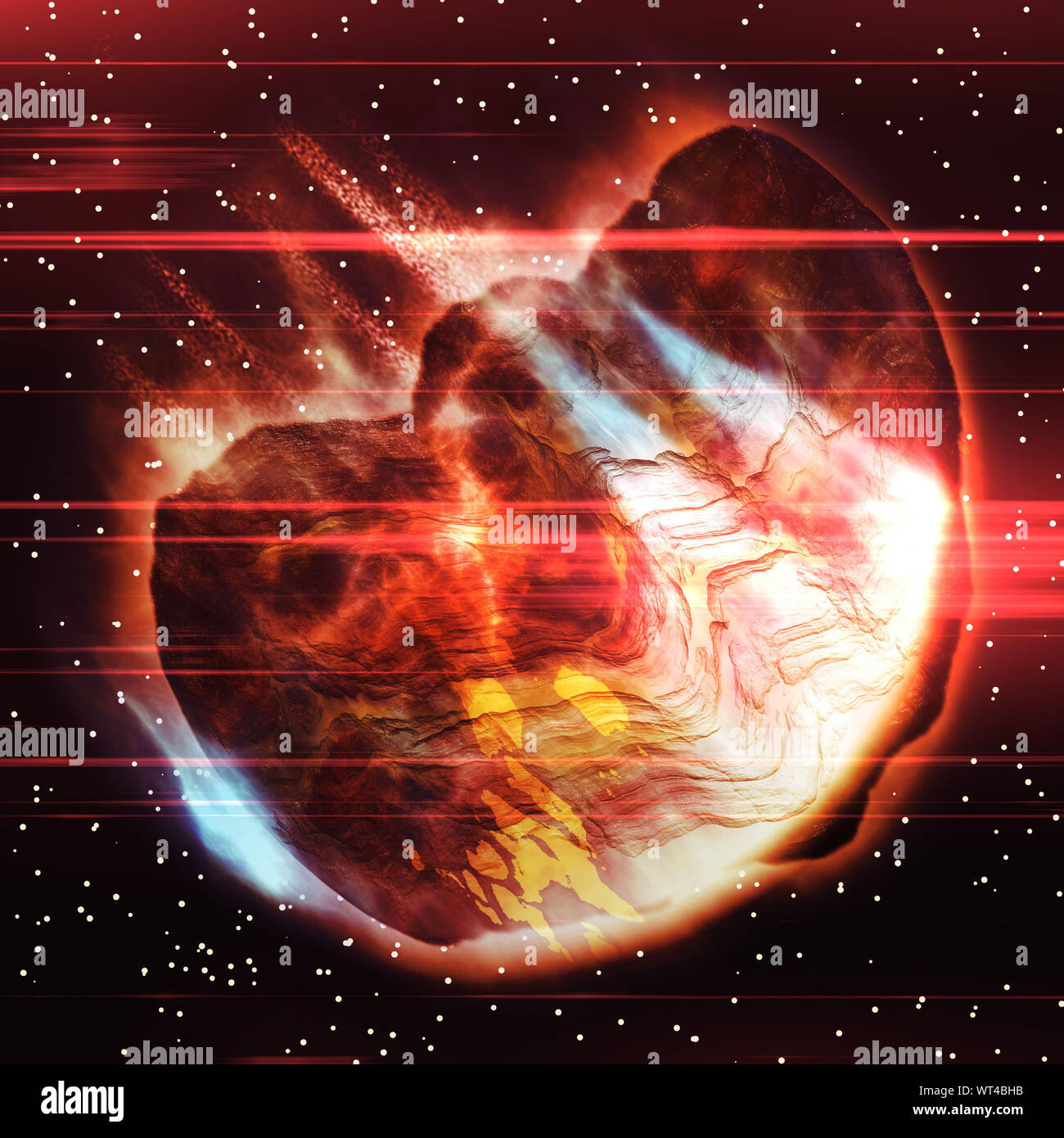 Abstract big burning asteroid flying through the space Stock Photo - Alamy