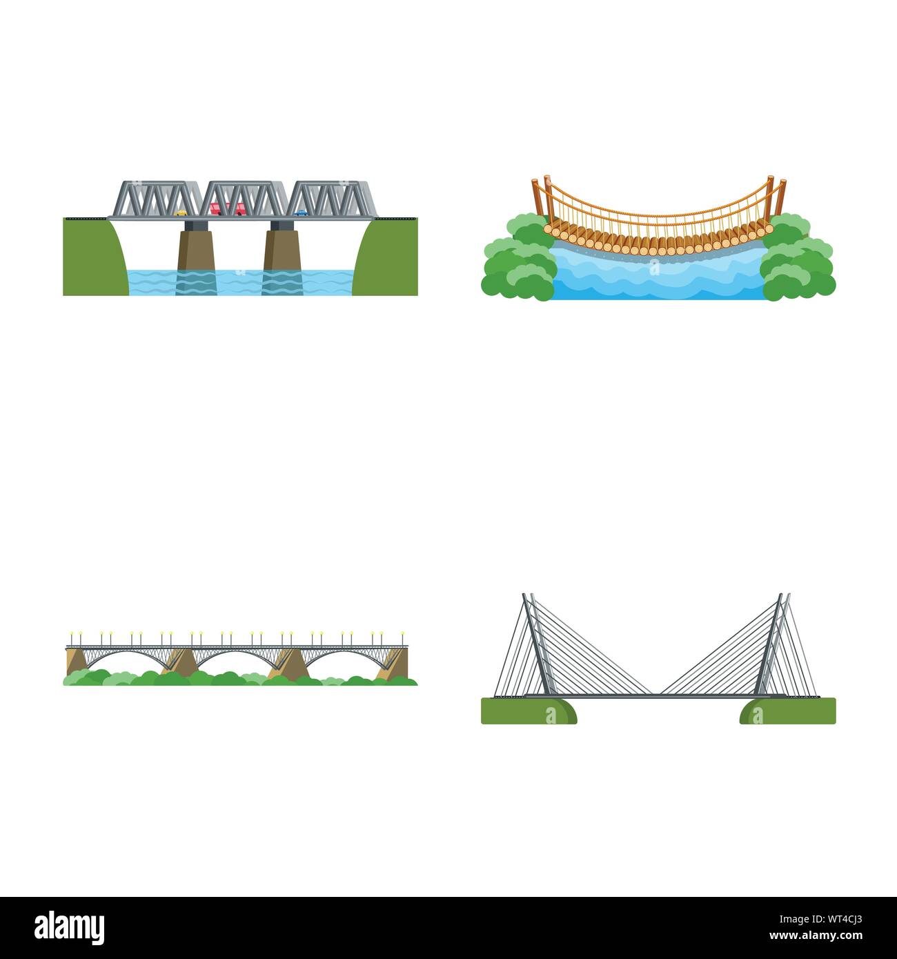 Vector illustration of bridgework and bridge sign. Set of bridgework ...