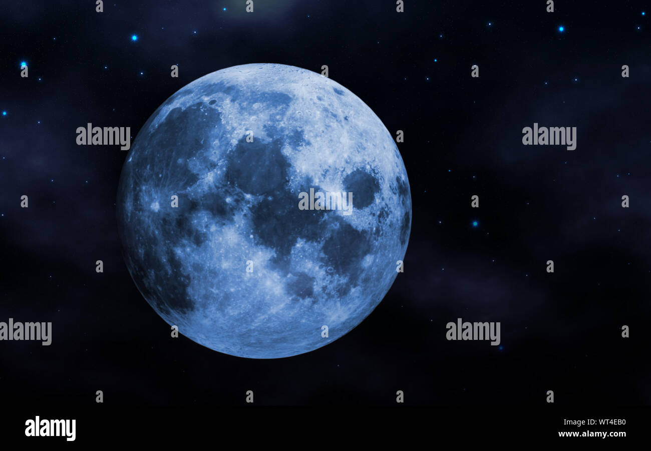 Blue moon and night sky abstract background Stock Photo - Alamy