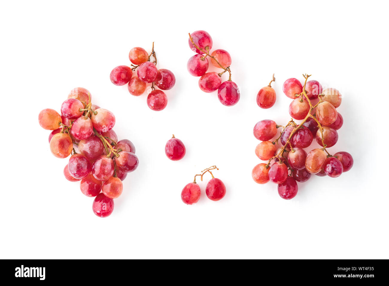Layout with red grapes isolated on white background. Top view. Flat lay ...