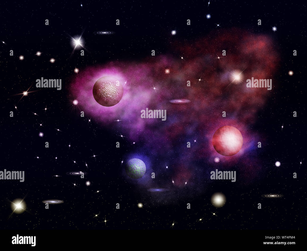 Abstract illustration of rich star forming nebula and planets Stock ...
