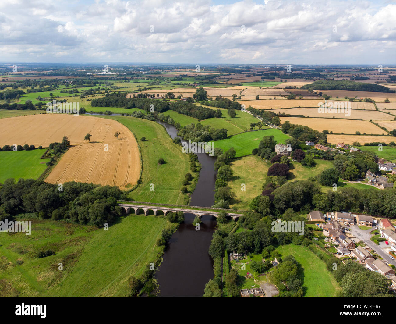 Aerial photo of the the historic Tadcaster Viaduct and River Wharfe ...