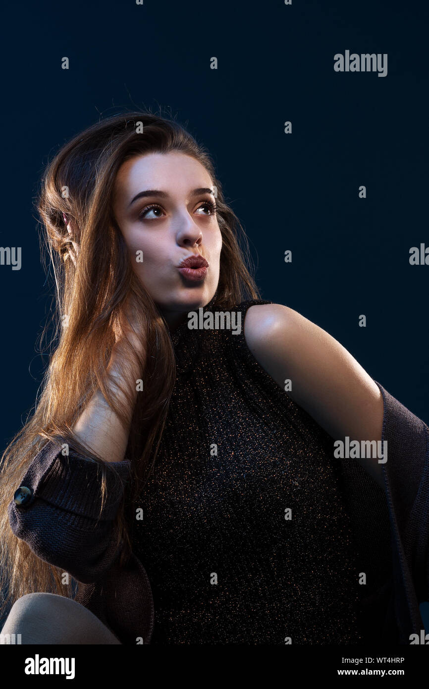 Woman girl looking right side hi-res stock photography and images - Alamy