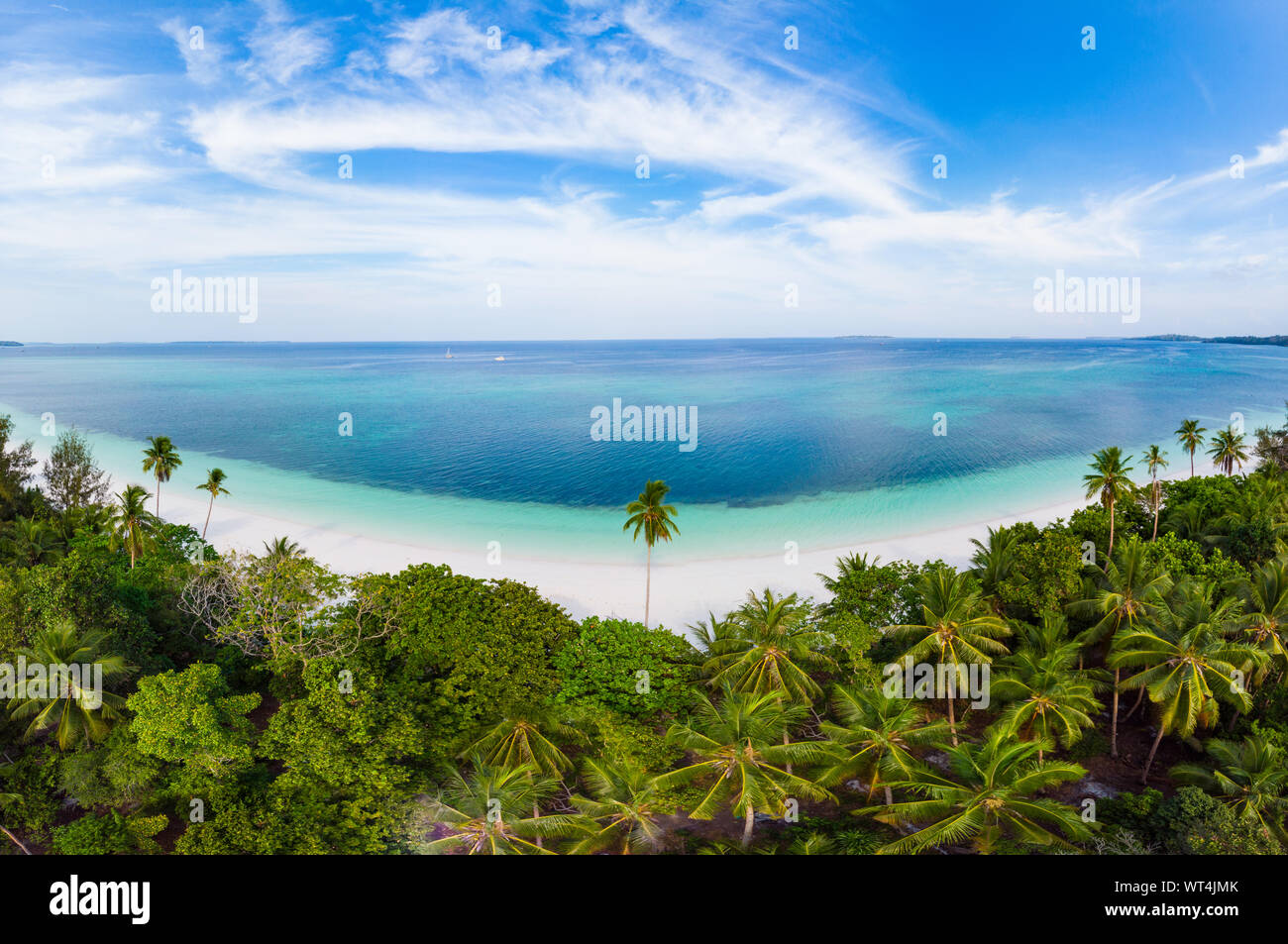 Aerial view tropical beach island reef caribbean sea at Pasir Panjang ...
