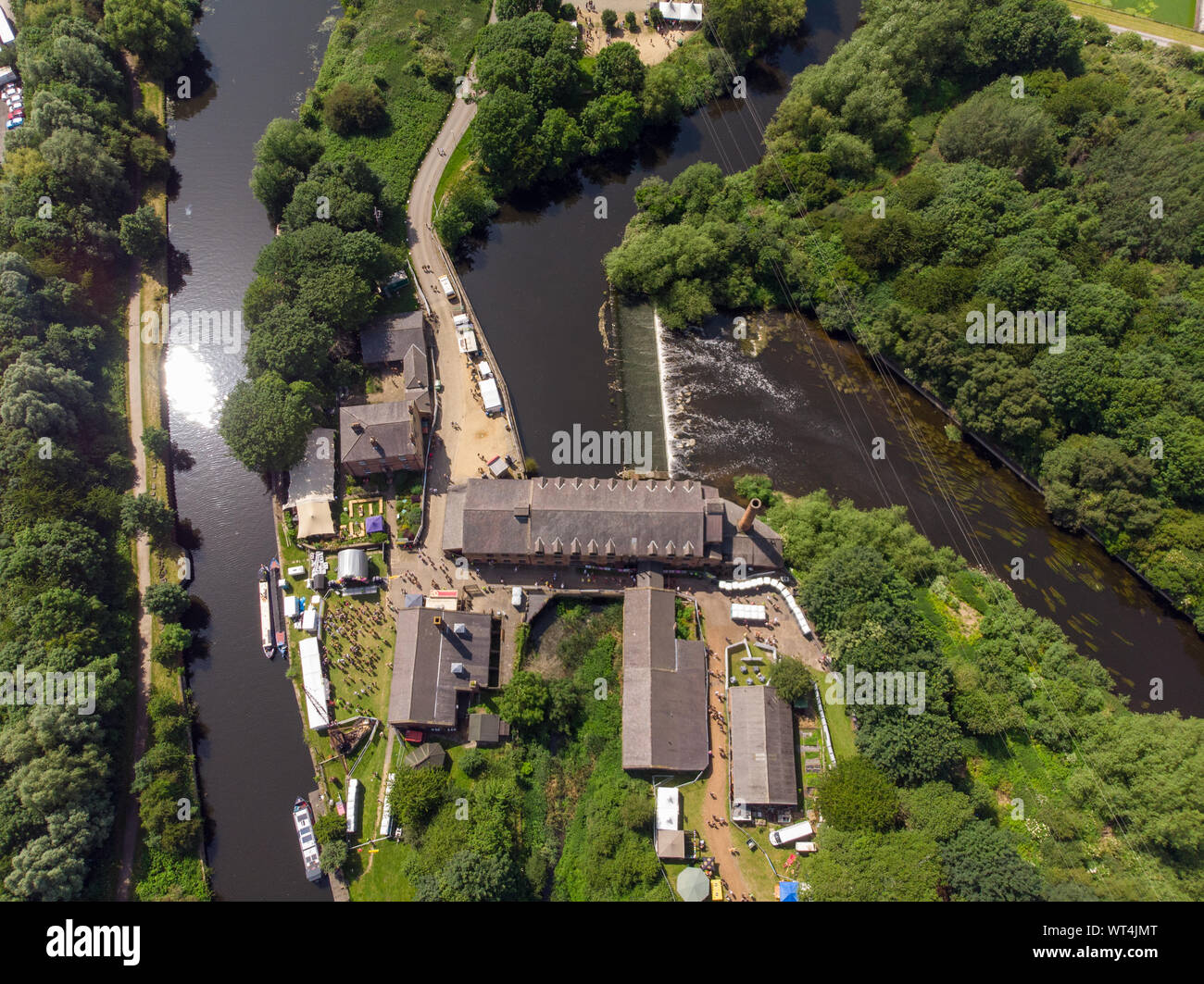 Aerial footage of The Made in Leeds Festival located at the Thwaite ...
