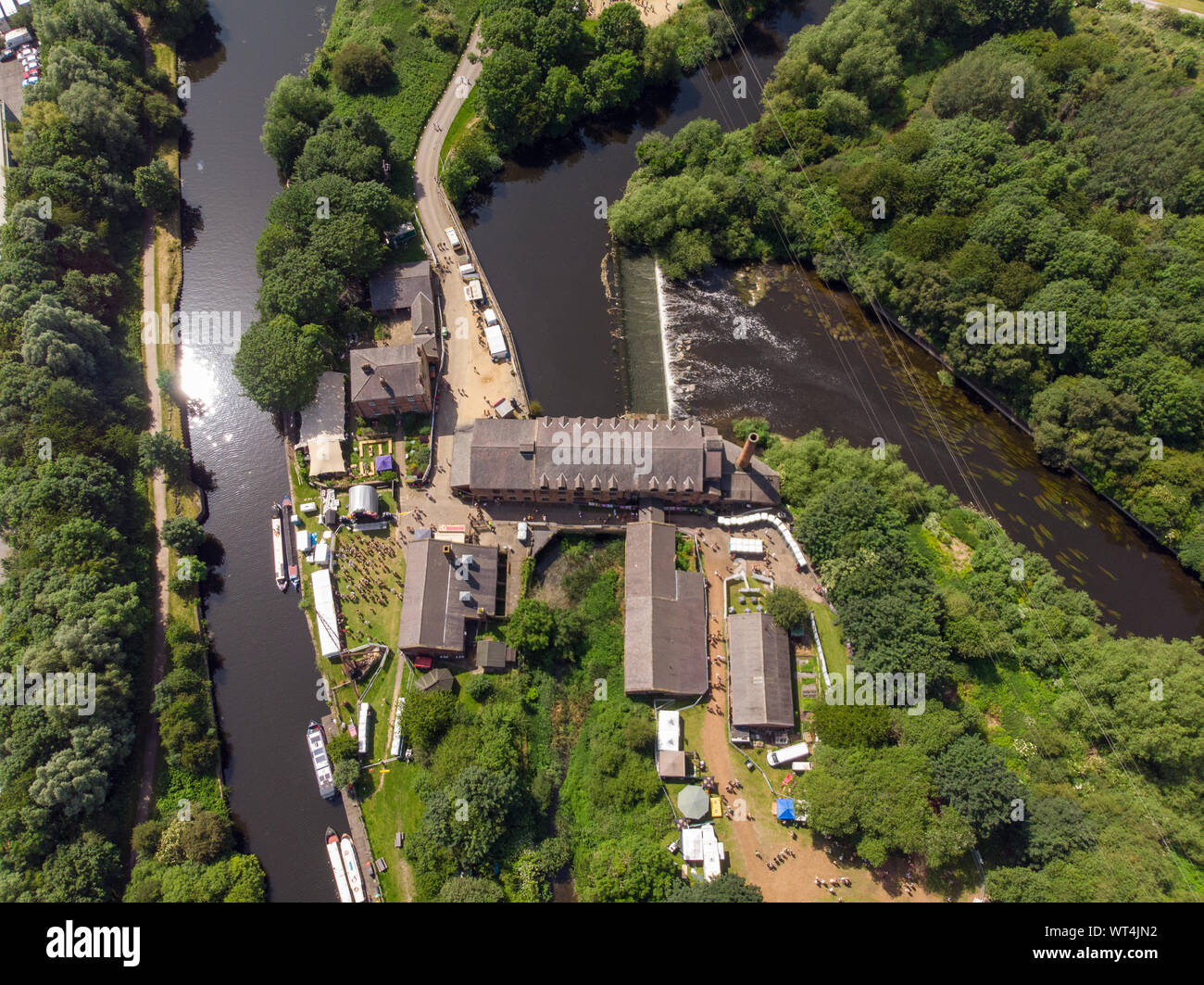 Aerial footage of The Made in Leeds Festival located at the Thwaite ...