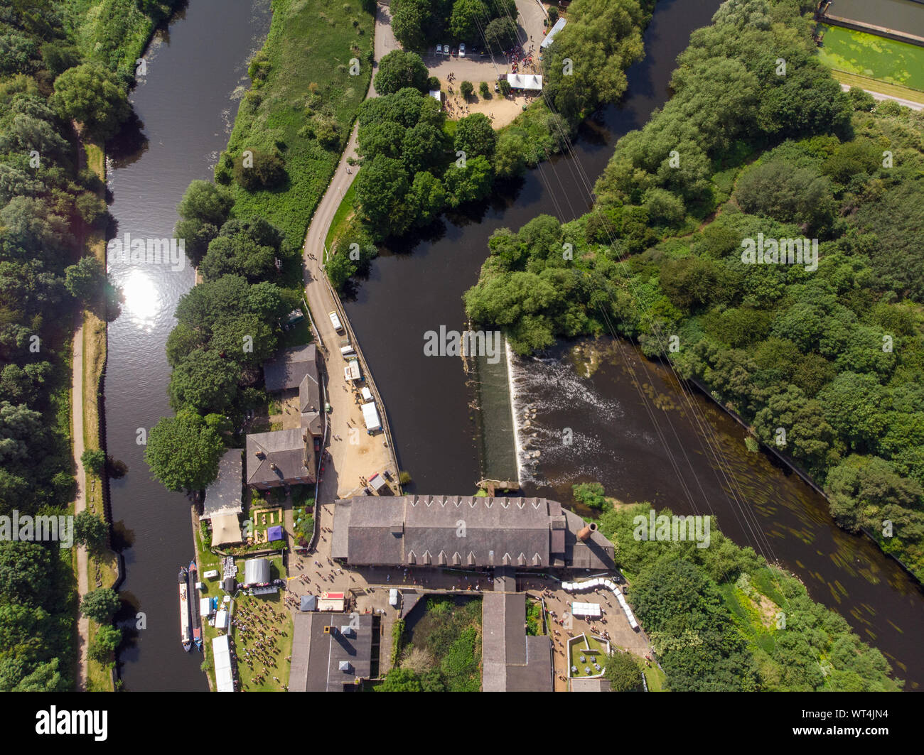 Aerial footage of The Made in Leeds Festival located at the Thwaite ...