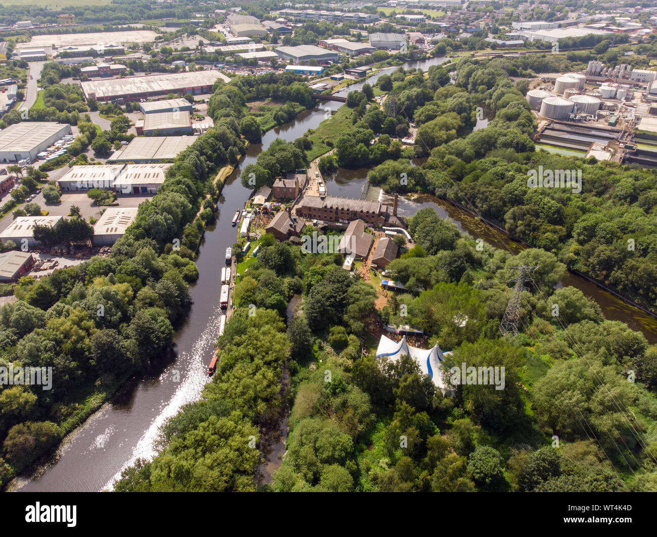 Aerial footage of The Made in Leeds Festival located at the Thwaite ...