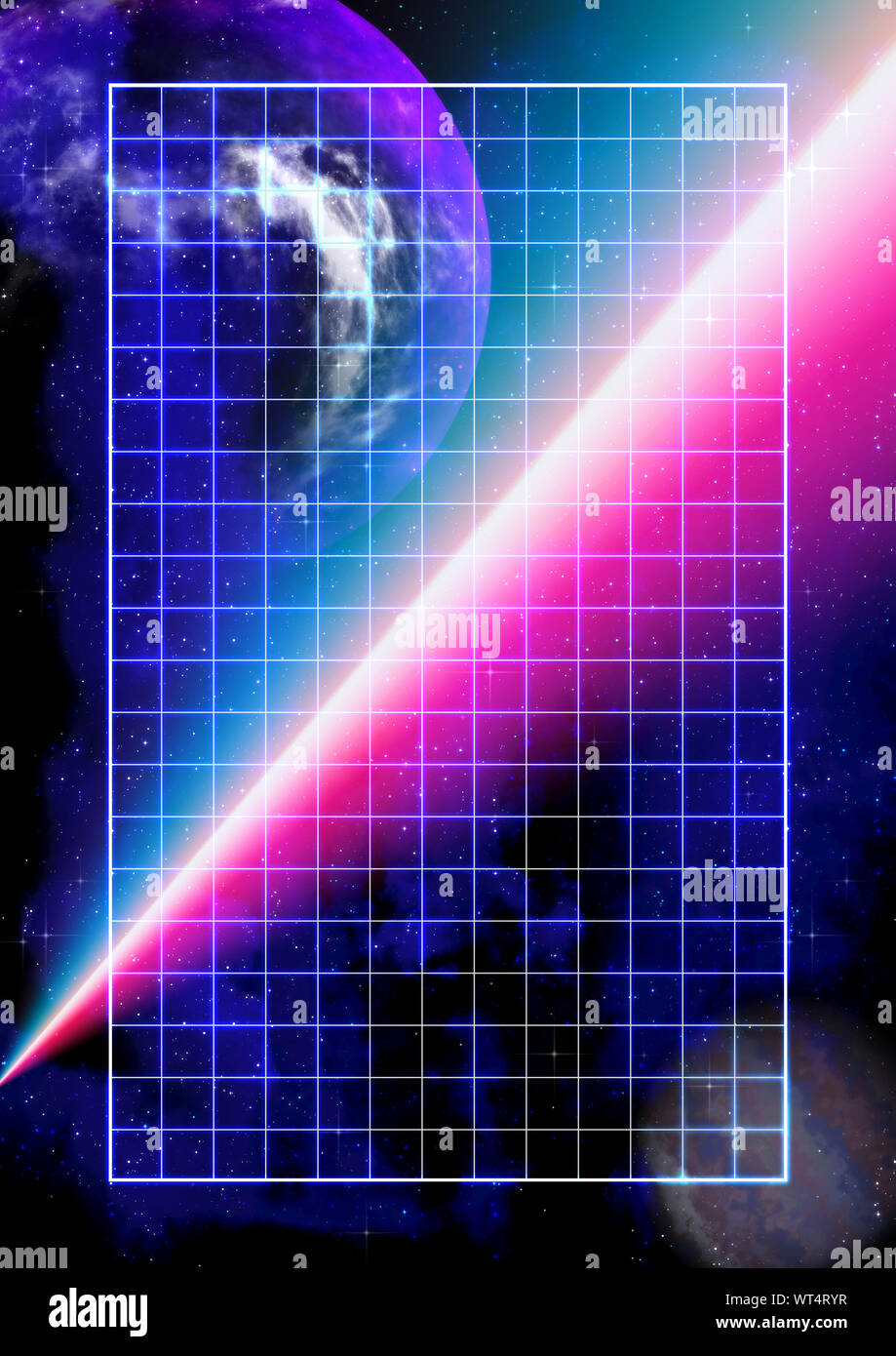 Glowing futuristic space landscape with cyber grid design, 3d ...