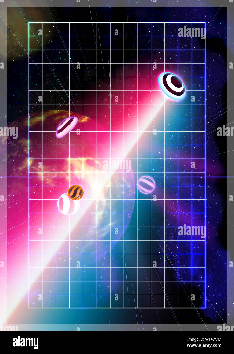 Glowing futuristic space landscape with cyber grid design, 3d ...