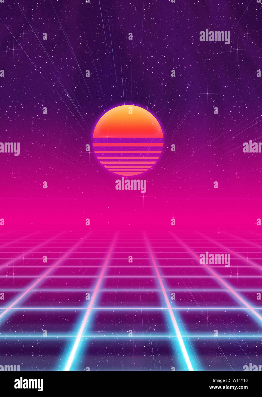 Glowing futuristic space landscape with cyber grid design, 3d ...