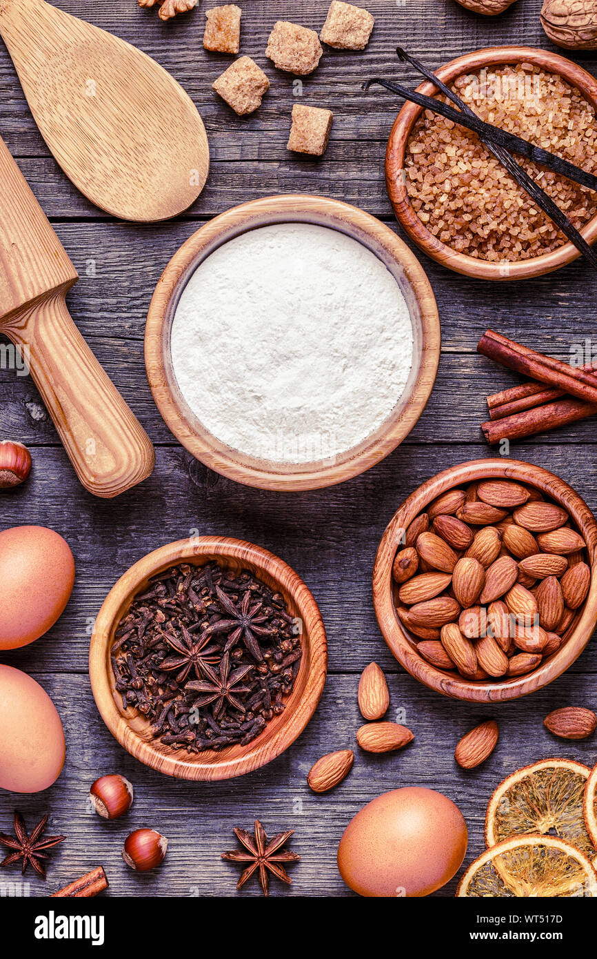 Ingredients for cooking baking. Top view with copy space Stock Photo ...