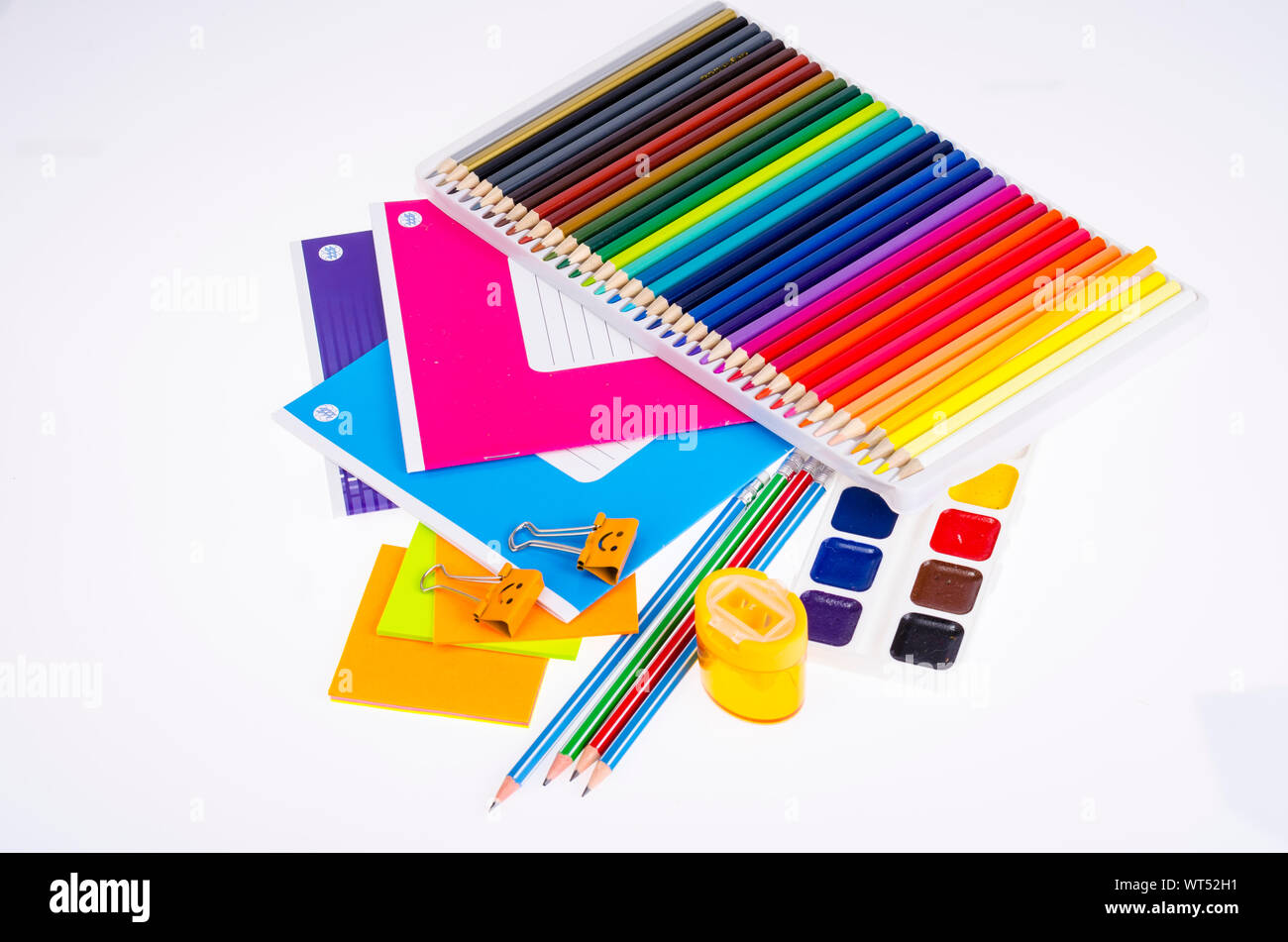 School items and student accessories. Studio Photo Stock Photo - Alamy