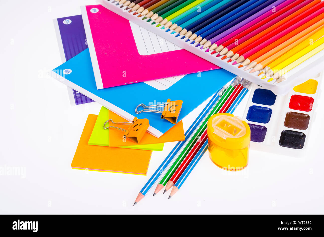 School items and student accessories. Studio Photo Stock Photo - Alamy