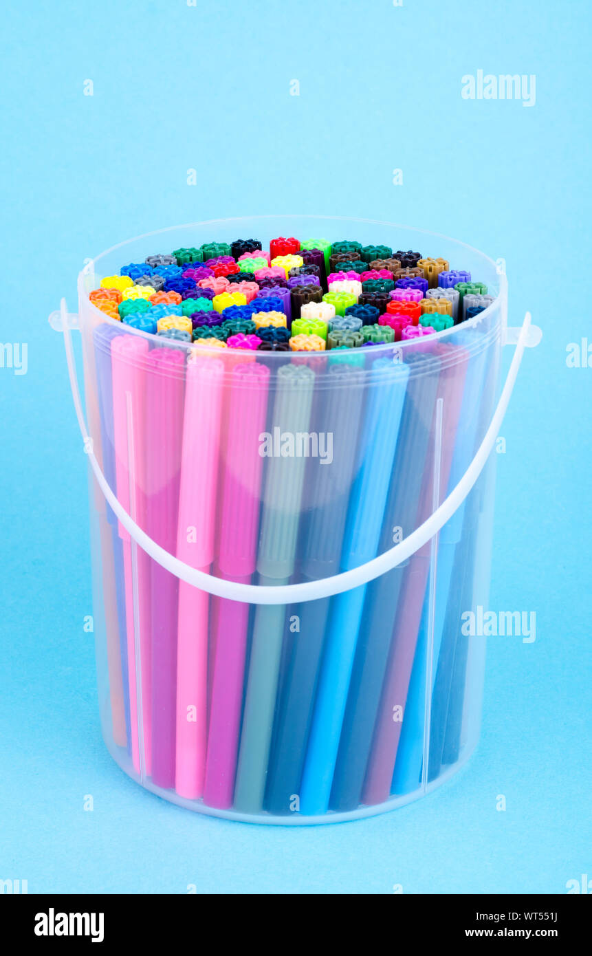 Many colored markers in package. Studio Photo Stock Photo - Alamy