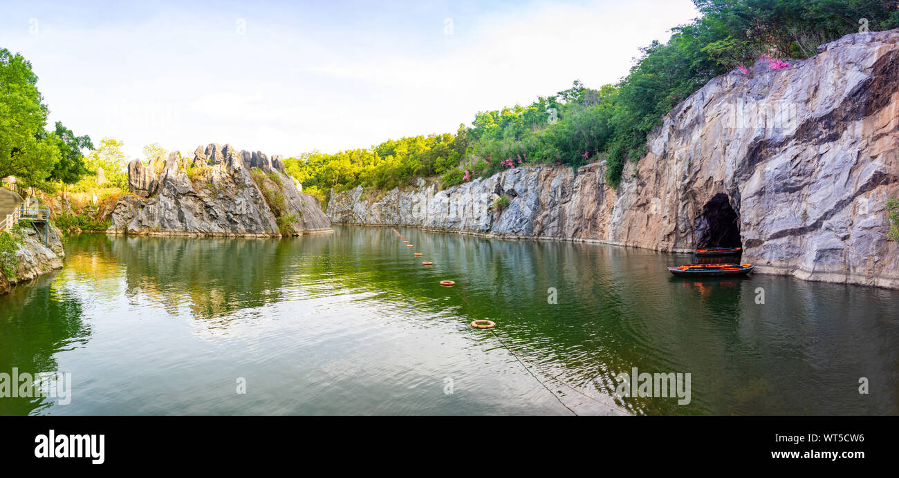 Lake and roks in Danzhou Stone Flower Caves, Geopark next to Haikou ...