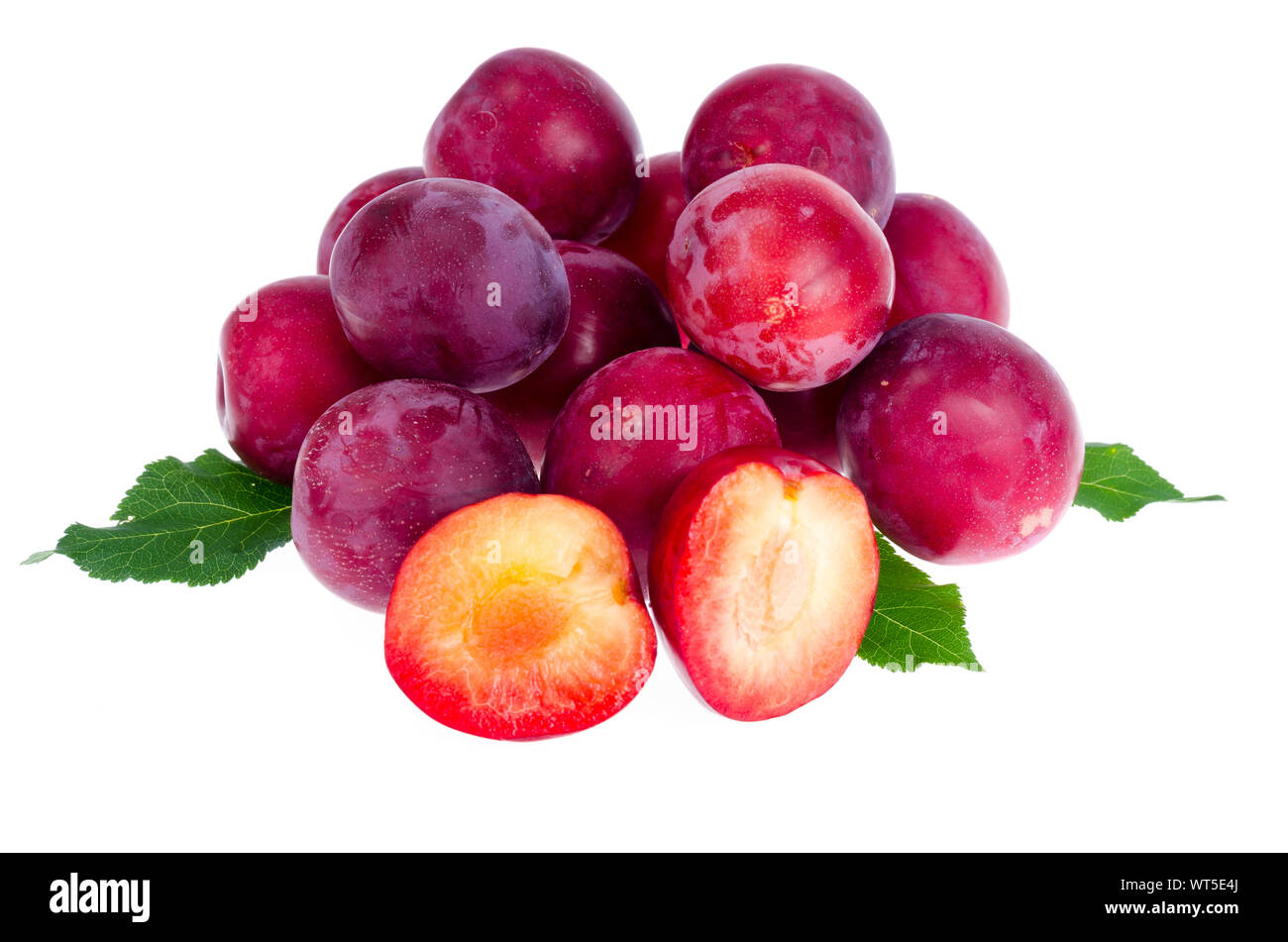 Heap of sweet red plums isolated on white background. Studio Photo ...