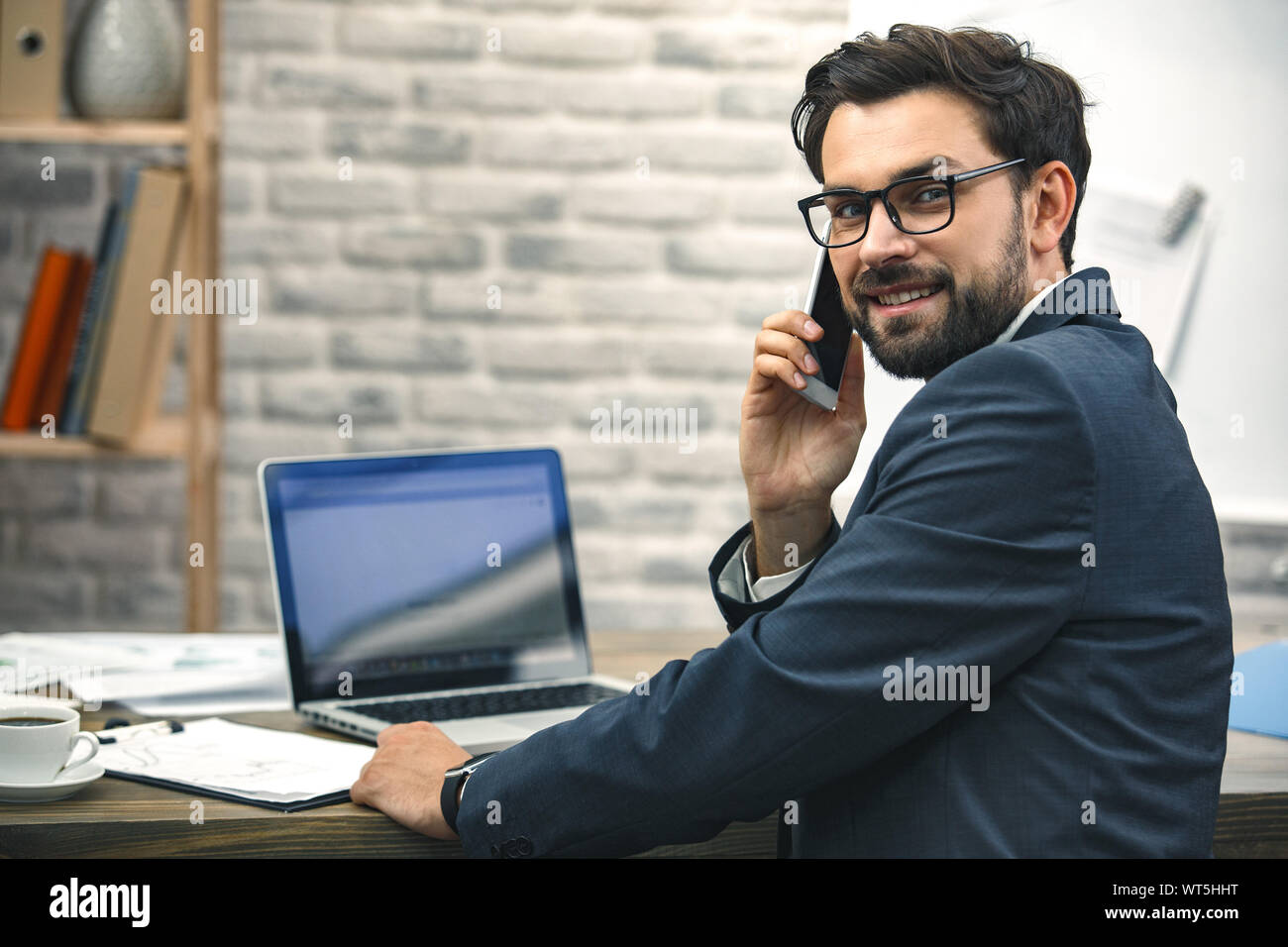 Business man middle aged working in the office Stock Photo - Alamy
