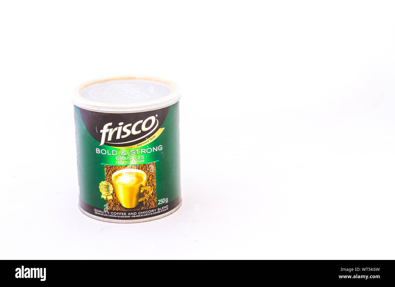 Johannesburg, South Africa - a tin of Frisco instant coffee isolated on ...