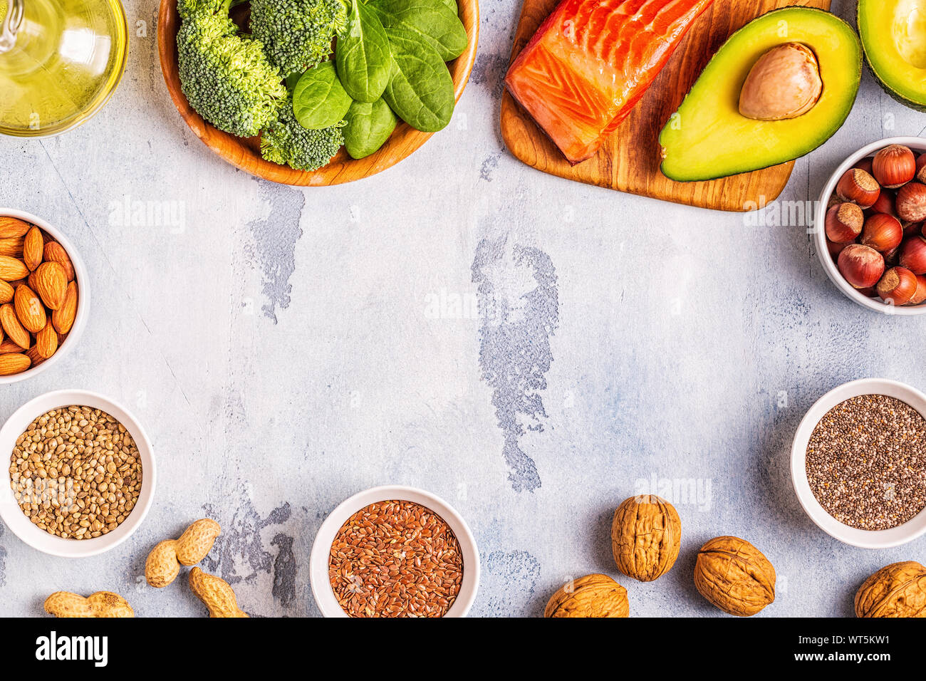 Animal and vegetable sources of omega-3 acids. Balanced diet concept ...