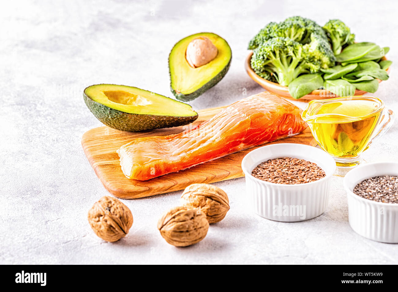 Animal and vegetable sources of omega-3 acids. Balanced diet concept ...