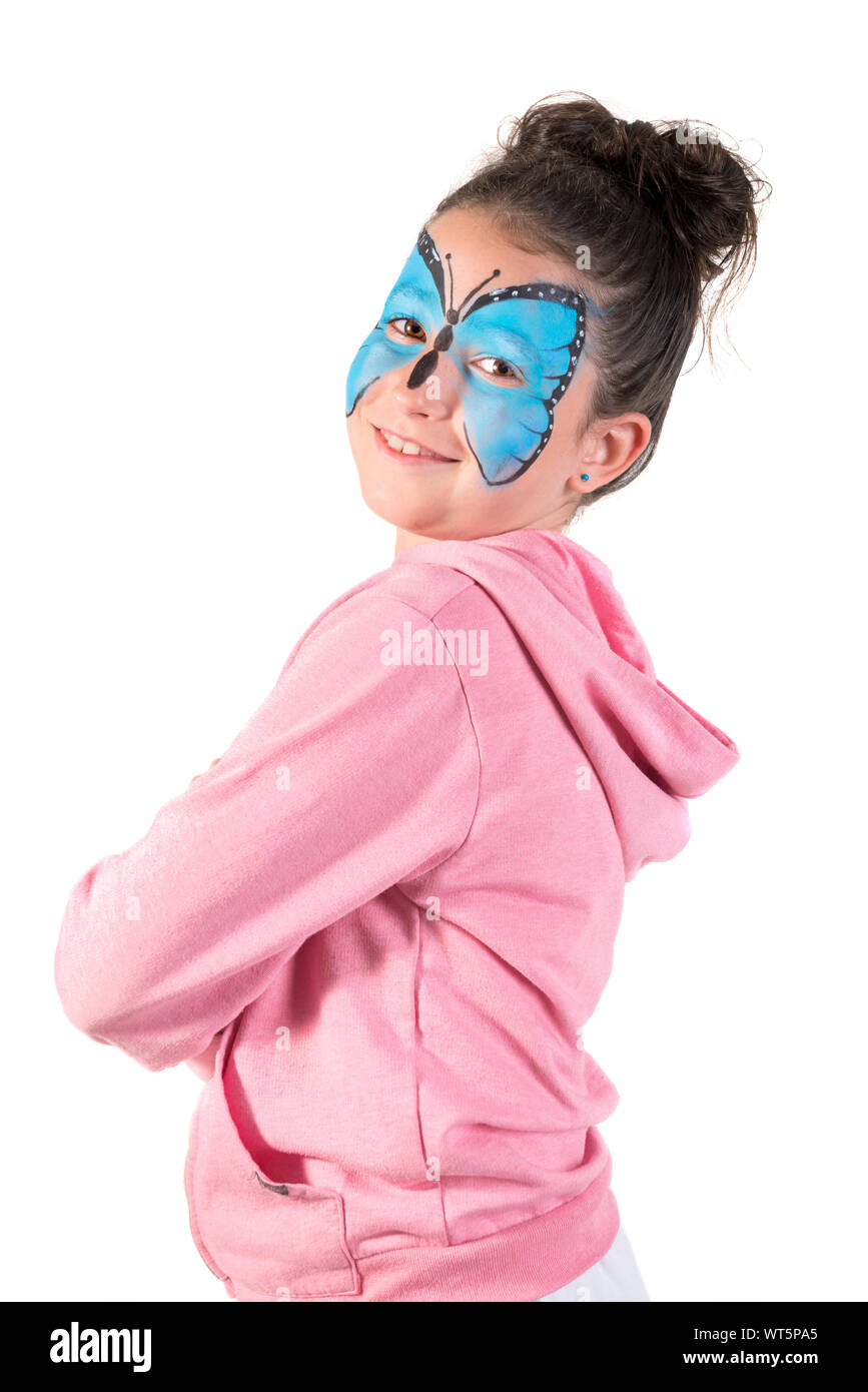 Girl with animal face-paint isolated in white Stock Photo - Alamy