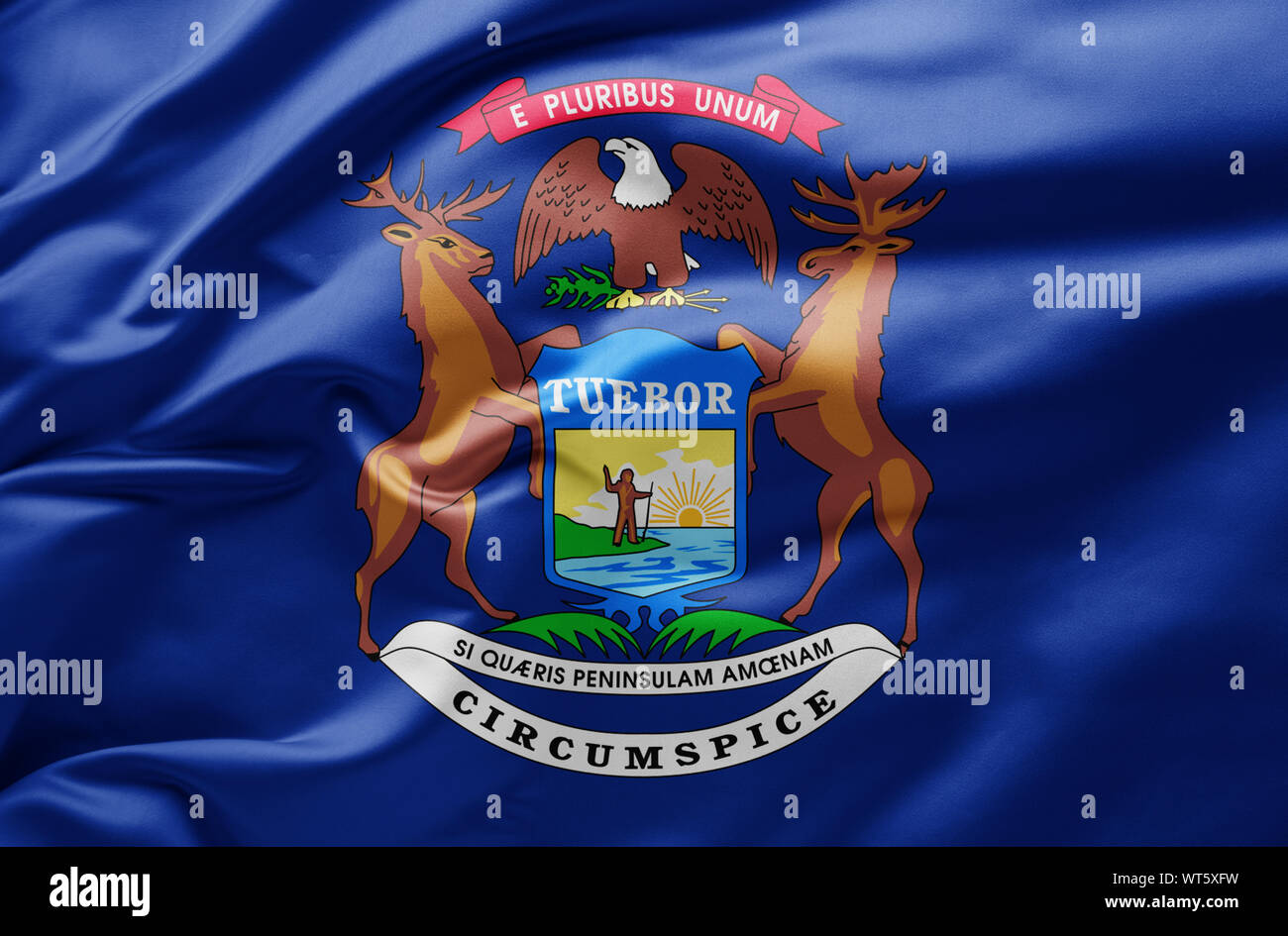 Waving state flag of Michigan - United States of America Stock Photo ...