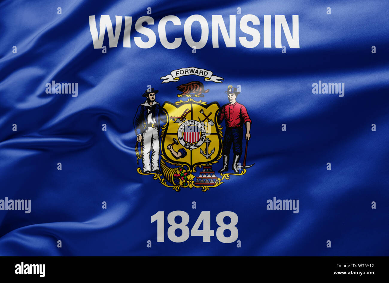 Waving state flag of Wisconsin - United States of America Stock Photo ...