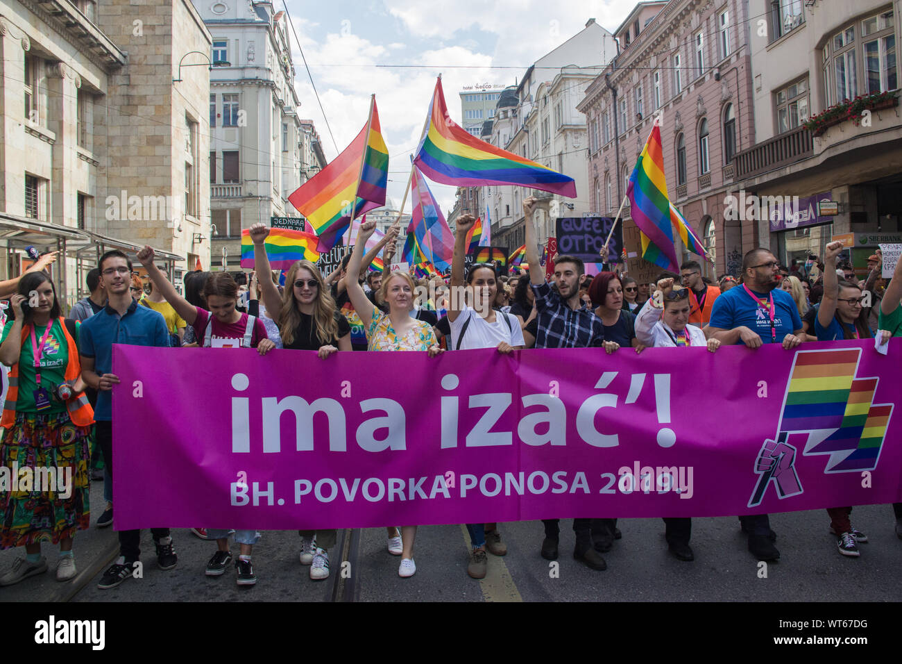 Sarajevo, Bosnia And Herzegovina. 08th Sep, 2019. Protesters march with ...